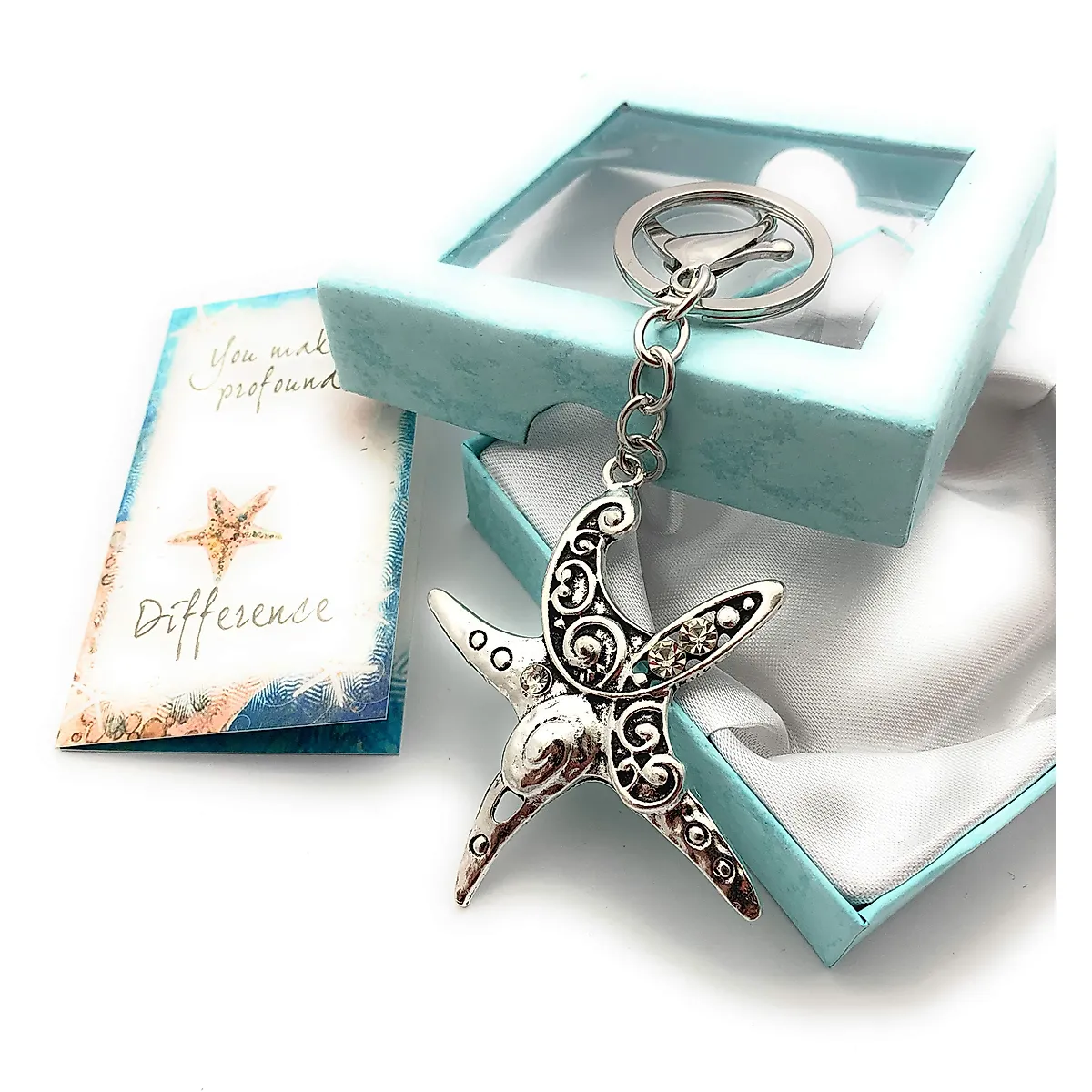 Smiling Wisdom - Starfish Story Appreciation Small Keepsake Card and Keychain Gift Set - You Make a Profound Difference - Ornate Swirl Keychain