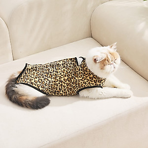 Jiupety Cat Surgical Recovery Suit, Cat Bodysuit for Abdominal Wound After Surgery Or Skin Diseases, Substitute E-Collar, L Size, Anti-Licking Surgical Cat Onesies, Leopard.