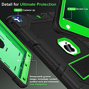 TIMISM 3-Layer Protective Case for iPad 9th/8th/7th Generation 10.2 Inch (2021-2019) | Built-in Kickstand, Military-Grade Drop Protection, Eye-Friendly Green Cover & Enhanced Grip, Black+Green