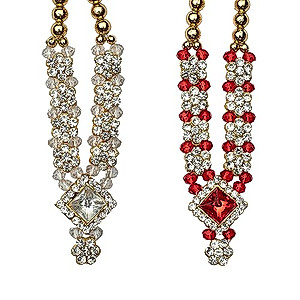 Set of 2 White & Red Stone Mala Set for Laddu Gopal/Devi Maa/Radha Krishna/Indian Traditional God Goddess Haar Sringar Set Deities jewellary Set for Janmashtami All God Idol Statue(Size:- 3 Inch)