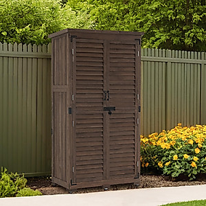 MCombo Outdoor Storage Cabinet, Garden Storage Shed, Outside Vertical Shed with Lockers, Outdoor 63 Inches Wood Tall Cabinet for Yard and Patio 0870 (Brown)