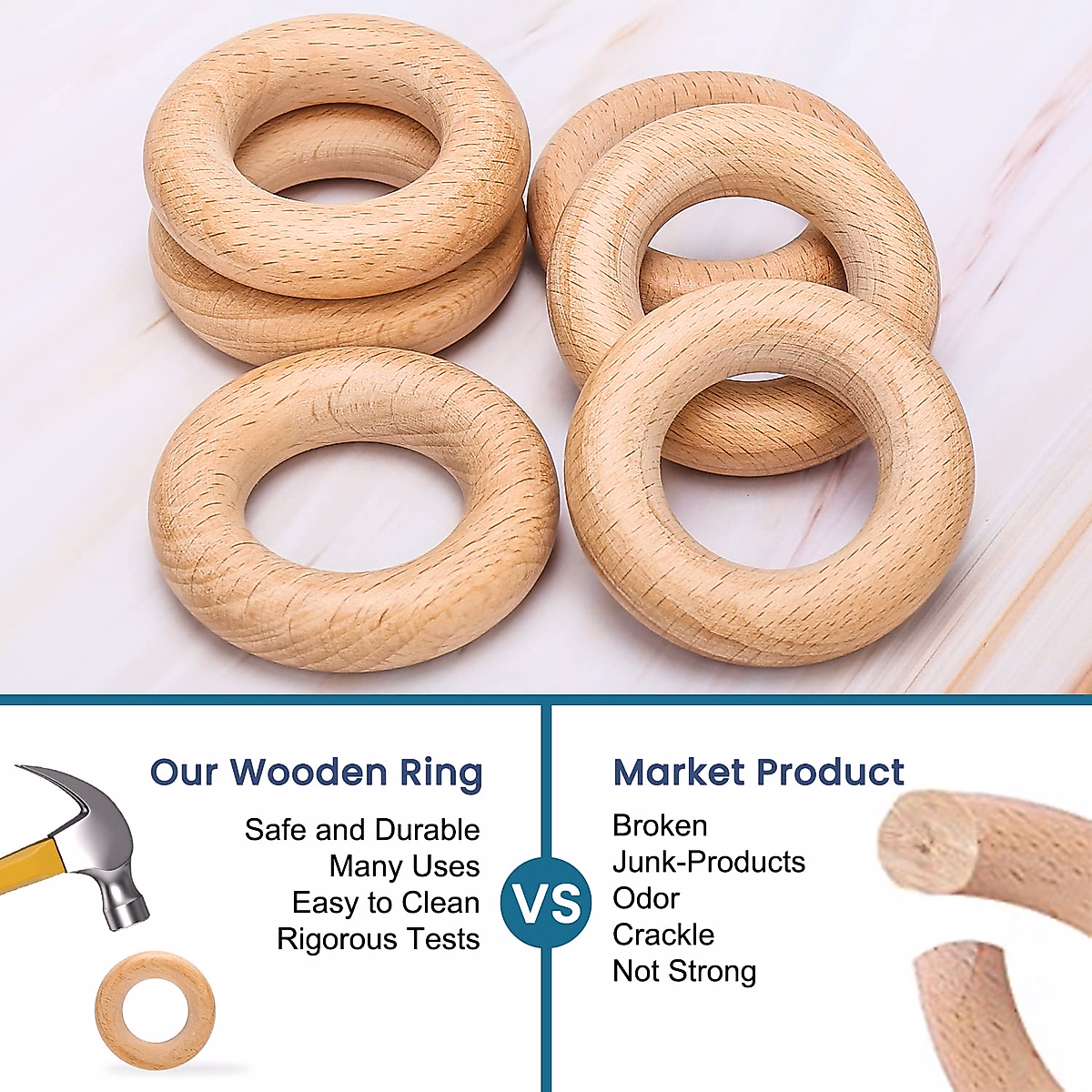 Baby Teething Toys Silicone Teethers BPA Free Silicone Rudder with Wooden Ring Soothe Babies Gums (Khaki)