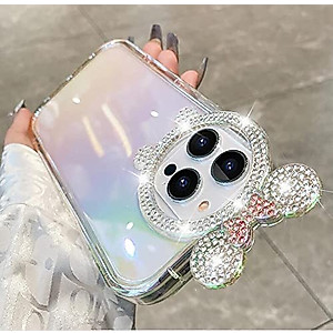 Threesee for iPhone 14 Pro Max Mickey Mouse Cartoon Case,Bling Glitter Diamond Cute Bow Soft TPU Women Girls Kids Protective Clear Phone Case for iPhone14 Pro Max 6.7 inch