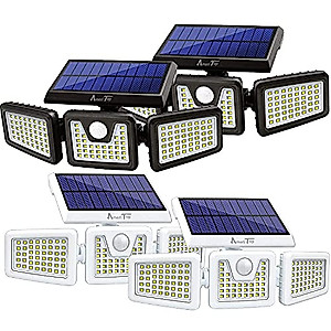 AmeriTop Bundle - 2 Pack Black LED Solar Motion Sensor Lights & 2 Pack White LED Solar Motion Sensor Lights; 128 LED 800LM, 3 Adjustable Heads, 270° Wide Angle Illumination, IP65 Waterproof