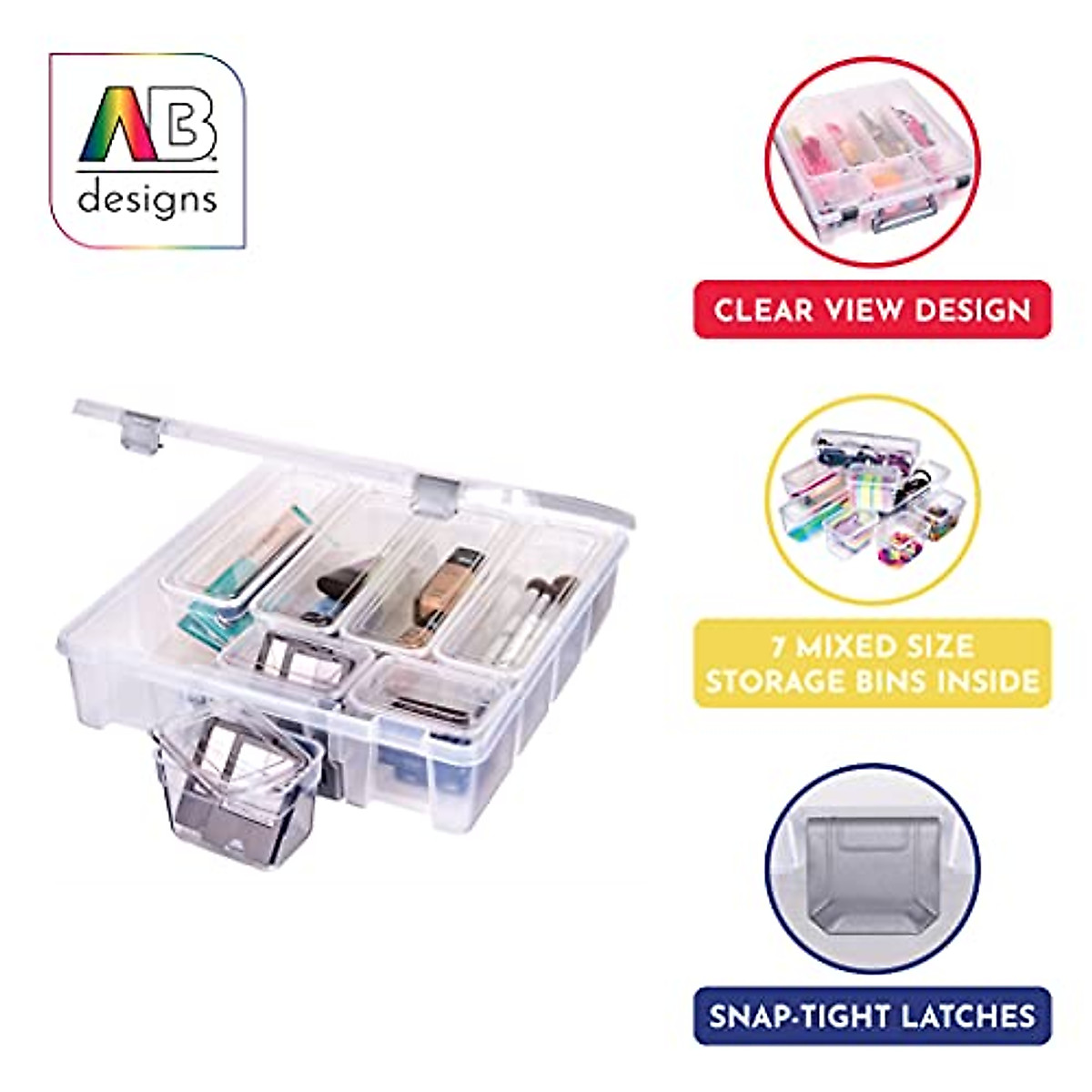 AB Designs 6967ABD Super Satchel with 9 Mixed Bins Inside Stackable Home Storage Organization Container, Clear with Sliver Latches and Handle, w/Long