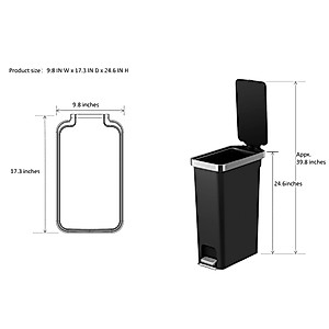 10.5 Gallon Trash Can, Plastic Slim Step On Kitchen Trash Can, Black