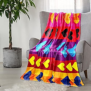 Plush Blanket Throw Blanket Warm Cozy Soft Microfiber Blankets, Colorful Checkered Heart Kawaii