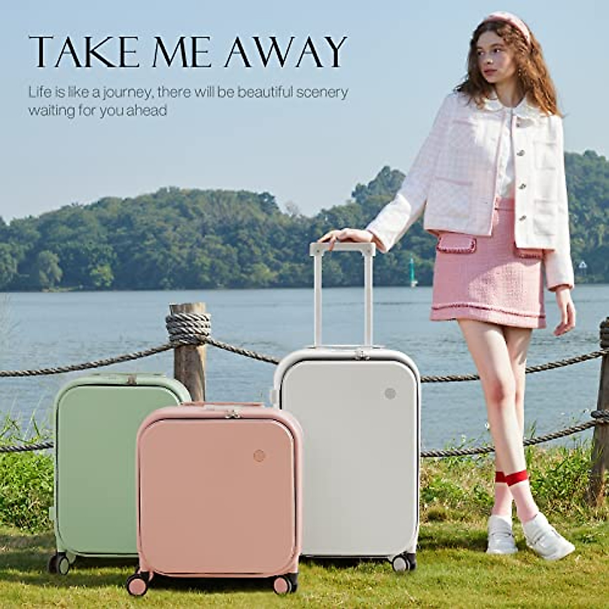 Luggage Suitcase with Spinner Wheels, 24'' Checked Travel Luggage Aluminum Frame PC Hardside with TSA Lock & Cover - Avocado Green