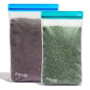 rezip 2-Piece Snack and Chips Reusable Pantry Bags | | BPA-Free, Food Grade, Leakproof, Freezer and Dishwasher Safe | (1) 6-Cup / 48-Ounce, (1) 8-Cup / 64-Ounce | Aqua & Cobalt