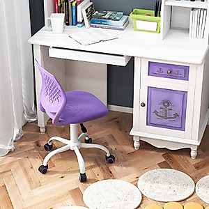 DORTALA Desk Chair for Teen, Kids Armless Swivel Small Cute Low-Back Mesh Office Chair Comfy with Adjustable Height, Lumbar Support, Ergonomic Computer Study Chair in Home Bedroom School, Purple