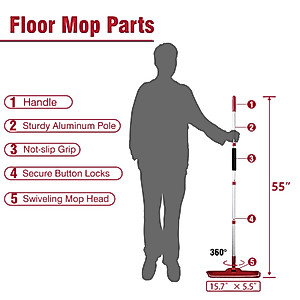 Panda Grip Floor Mop for Cleaning Hardwood Daily Easy Cleaning Dust Mops with 360 Degree Swivel Head Dry and Wet Multi Surface Clean, 1 Scrubber and 2 Washable Pad