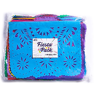 RICO RICO - Plastic Papel Picado 1 Pack, Ideal for a Mexican Fiesta, Cinco de Mayo, Mexican Themed Party and Fiesta Party Decorations,16 Feet Long - 10 Unique Designs.