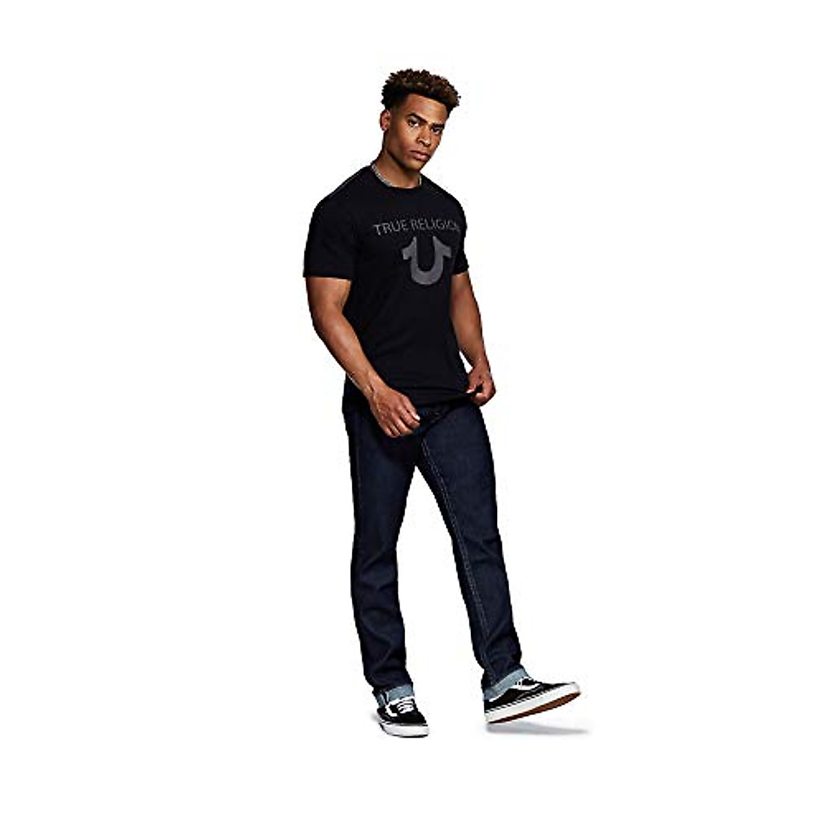 True Religion Men's Geno Low Rise Slim Fit Straight Leg Jean with Back Flap Pockets, Sample Body Rinse, 34W X 34L