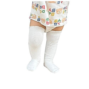 Bestjybt Baby Girls Boys Knee High Socks Cotton Newborn Infants Toddlers Cable Knit Tube Ruffled Stockings, 5 Pairs (Multicolor, 1-6 Months)