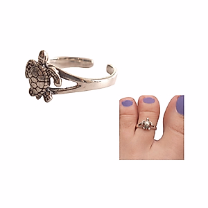 Handmade Silver Turtle Band Adjustable Toe Ring, 925 Sterling Silver, Cute Animal Dainty Open Toe, Pinky or Knuckle Rings for Women, By MiYa Jewelry Creations