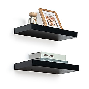Fun Memories Deep Floating Shelves - 16" W x 9" D x 1.6" H Rustic Black Wall Shelf - Wall Mounted Shelves for Storage - Wooden Shelves with Invisible Brackets for Living Room, Farmhouse - Set of 2