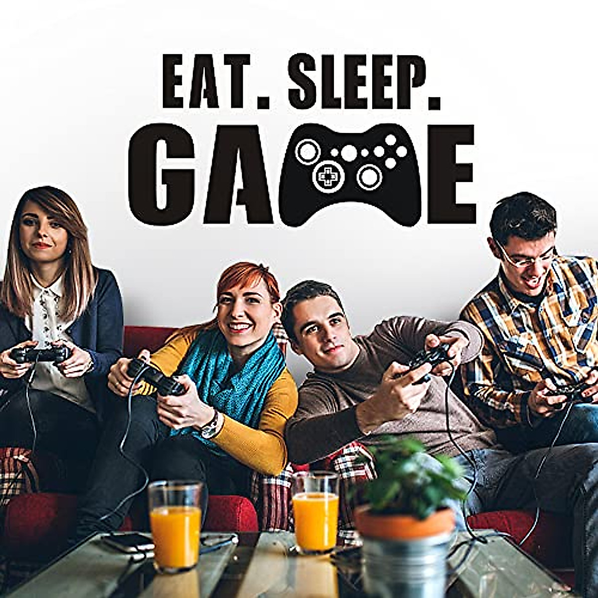 Gamer with Controller Wall Decal, Eat Sleep Game Boy Decal Wall Sticker, Vinyl Art Design Sticker Wall for Home, Playroom Bedroom Decoration Wallpaper (2)