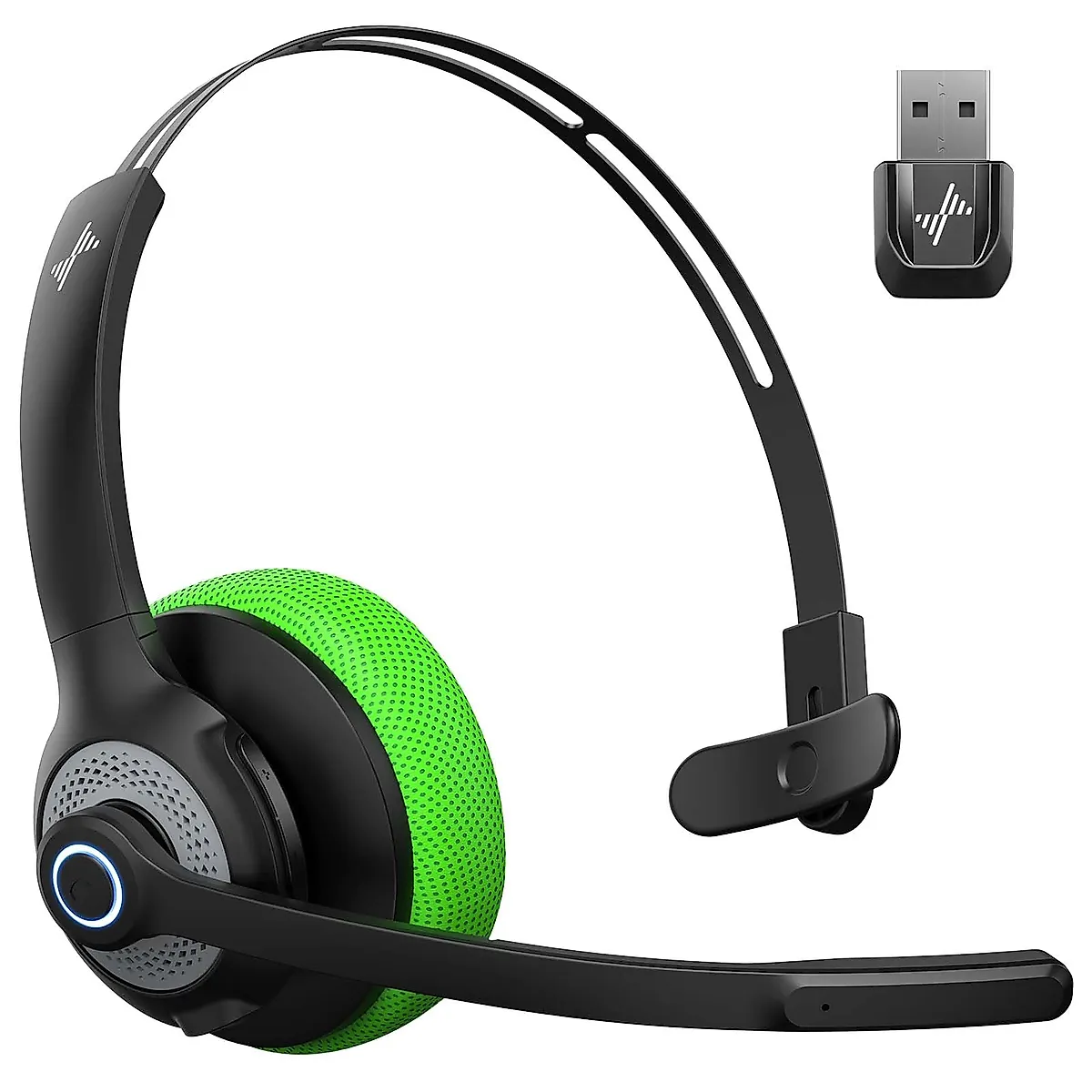 JIAMQISHI Wireless Headset with Microphone Bluetooth Headphones - V5.2 USB Dongle & Mic Mute for PC/Computer/Laptop/Call Center/Zoom/Online Class/Trucker Headset, Black (EH06U)
