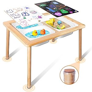 TERRAMUS Kid's Table, Toddler Sensory Table, Play Sand & Water Table with 3 Toy Storage Bins, Wooden Children's Desk for Art, Study, Drawing,Dinning, Activity Table Indoor Outdoor,Gifts for Boys Girls