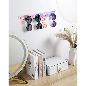 SILFGRLF Sunglasses Holder Organizer, 2 Pack Acrylic Sunglasses Organizer Wall Mounted Eyeglasses Display Holder Eyewear Glasses Hanging Rack for Entryway Living Room Bedroom(Iridescent)