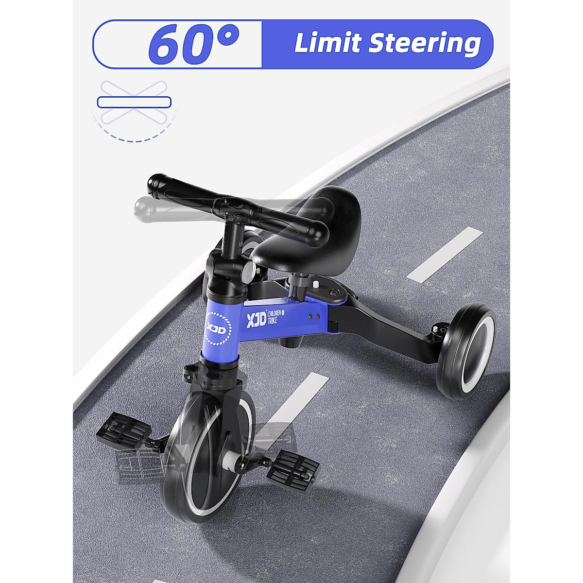 ﻿XJD 5 in 1 Toddler Bike, Tricycle for Toddlers 1-3 with Adjustable Seat Height, Removable Pedals, Ideal Balance Bike Birthday Gifts and Toys for Boys and Girls (Blue)