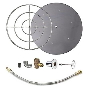 Spotix AFG Match Lit Fire Pit Burner Kit (SS-FR-36KIT-PAN-NG-MSCB), Round, 36-Inch Burner, 42-Inch Flat Pan, Natural Gas, Polished Chrome, with Flange, Key, Valve, Flex Line and Fittings