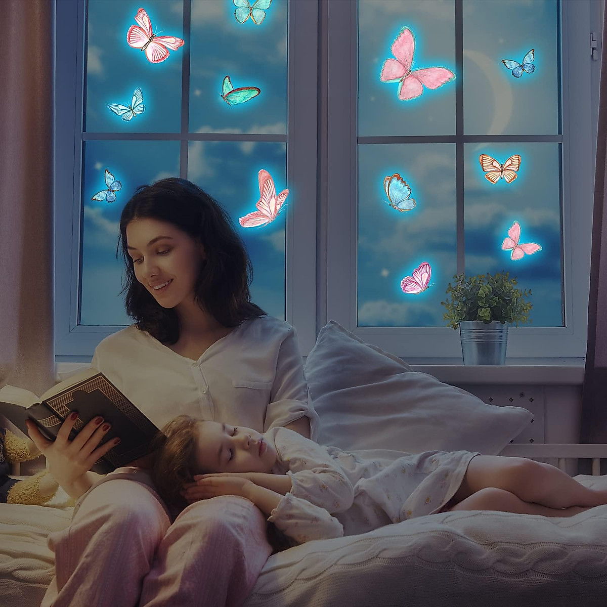 Glow in The Dark Butterfly Wall Decals Blue Luminous Butterfly Wall Stickers Wall Art Butterfly Decor DIY Wall Decals for Kids Girls Bedroom Bathroom Decorations