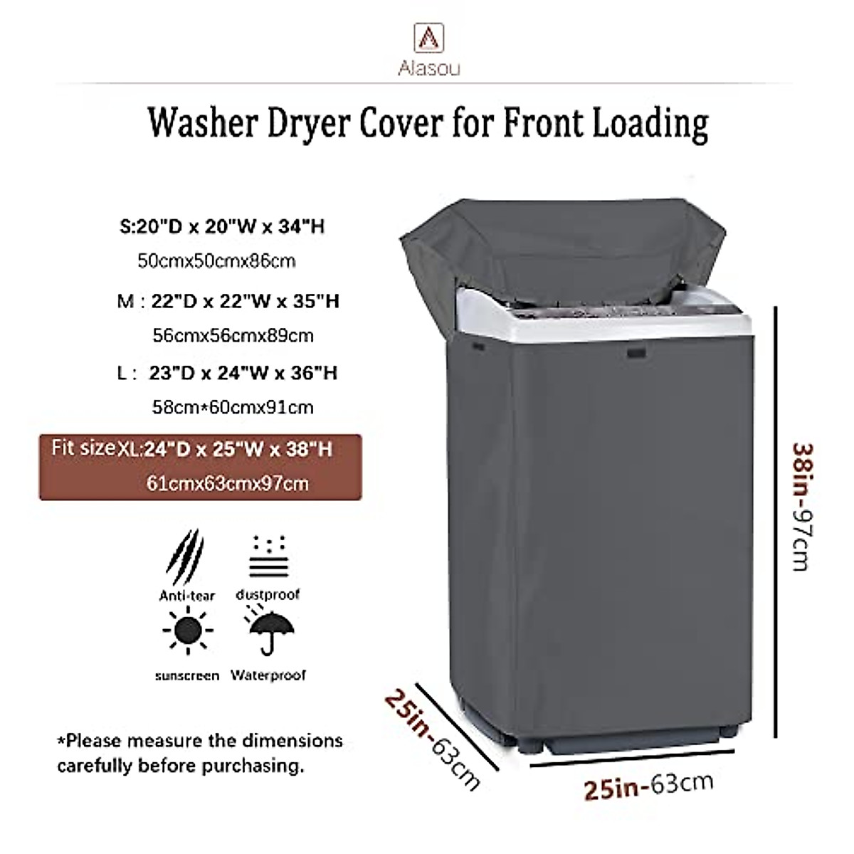 Portable Washing Machine Cover,Top Load Washer Dryer Cover,Waterproof Full-Automatic,Wheel Washing Machine Cover(XL,Grey)