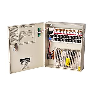 EVERSECU 18 Channel DC12V 10 Amp Reset Fuse CCTV DC Distributed Power Box with AC Plug and Lock for Security Cameras, DVRs, CCTV Power Supply