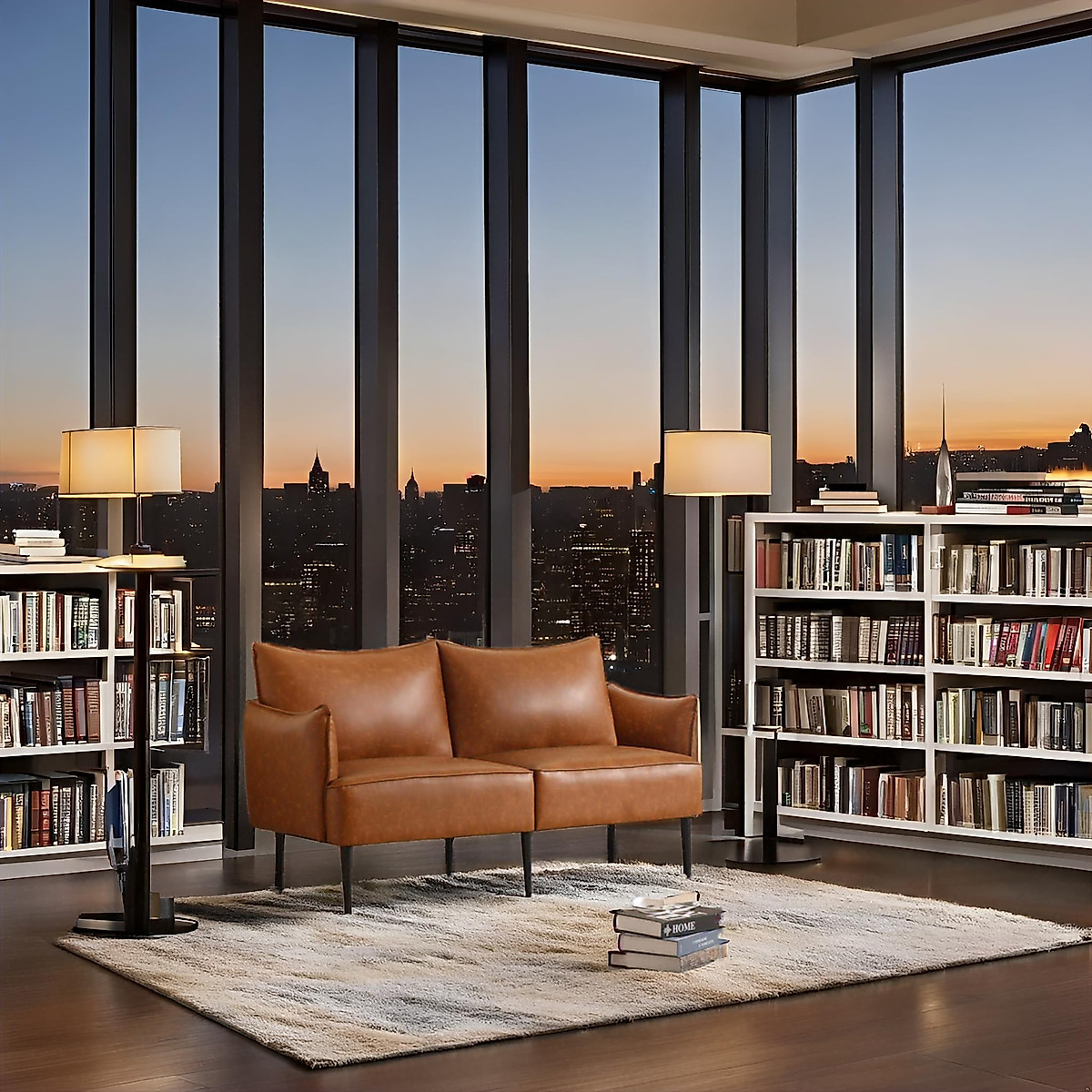 ROCITY Faux Leather Loveseat Sofa 53 Inch Small Love Seat Couch Modern Brown Sofa Couch for Home Living Room, 2 Seater, 20.7 Inch Deep Seats