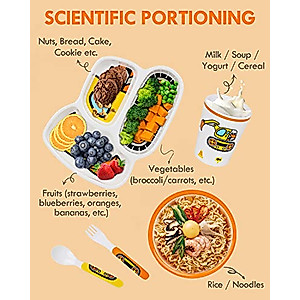 Lehoo Castle Kids Plates and Bowls Sets, Kids Dinnerware Set Includes Plate, Bowl, Cup and Tableware, Made of Durable Material, Perfect for Child, Toddler Utensils Self Feeding (5 Piece Construction)