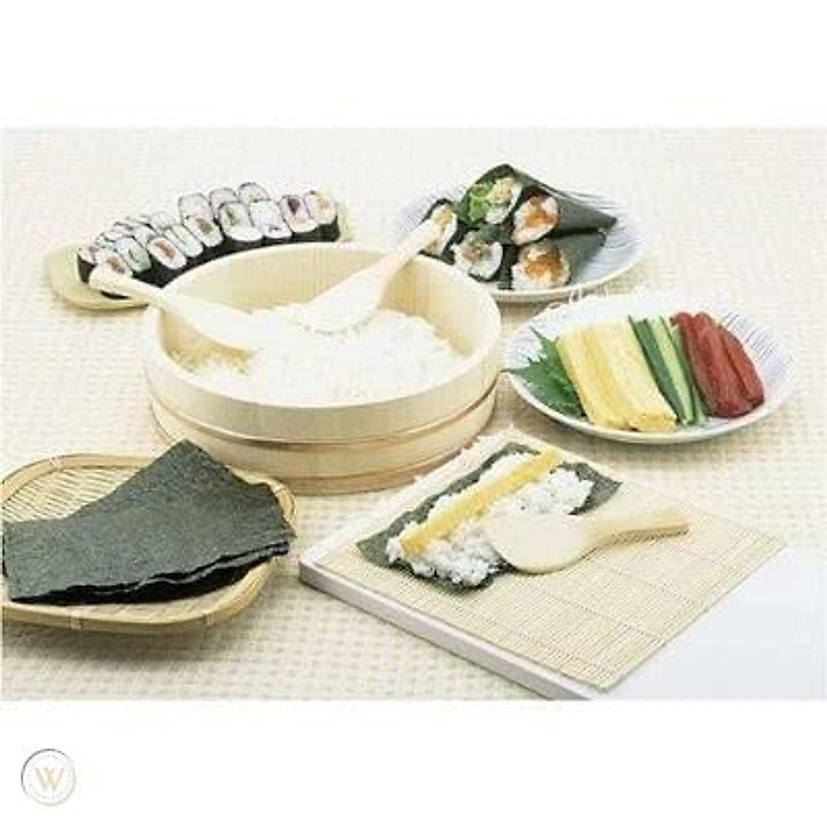 JapanBargain, Sushi Making Kit Rice Mixing Bowl Tub Japanese Hangiri x1, Bamboo Sushi Rolling Mat Roller x3, Rice Paddle Scoop x3