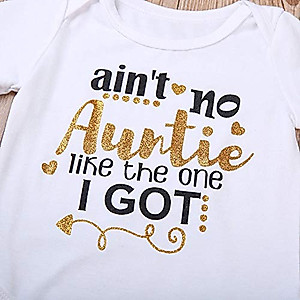 Gaono Newborn Baby Auntie Letter Print Short Sleeve Romper Infant Summer Clothing (Ain't no Auntie Like The one i got, 0-3 Months)
