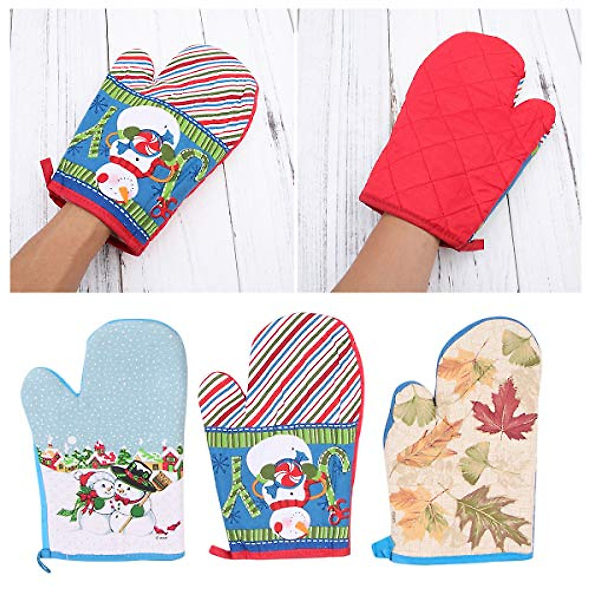 OUNONA Christmas Snowman Oven Mitts Heat Resistant Set of 3