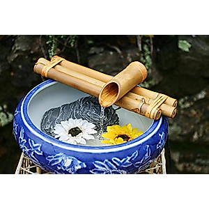 Bamboo Accents Water Fountain with Pump, Indoor/Outdoor Fountain, 12” Wide Three-Arm Style Base, Smooth Split-Resistant Bamboo to Create Your Own Zen Fountain (Container Not Included)