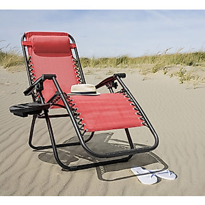 Kemon Zero Gravity Folding Lounge Outdoor Patio Adjustable Reclining Chair with Pillows and Cup Holders for Beach Set of 2, Red