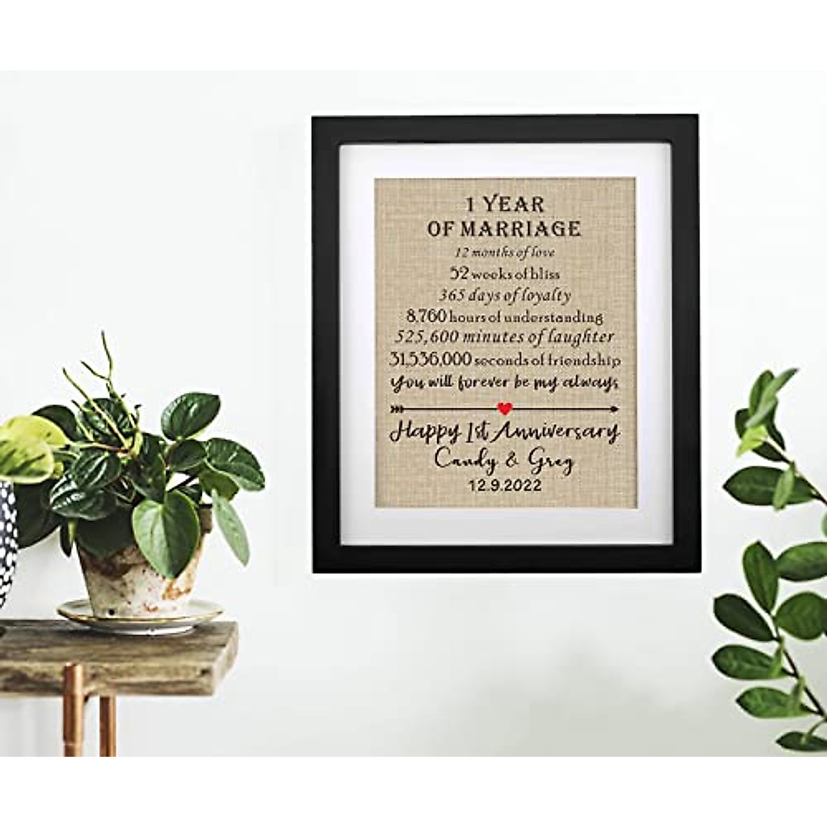 Personalised 1st Wedding Anniversary Framed 1st Year of gifts for Him, Her Custom 1 Year of Gift for Husband, Wife