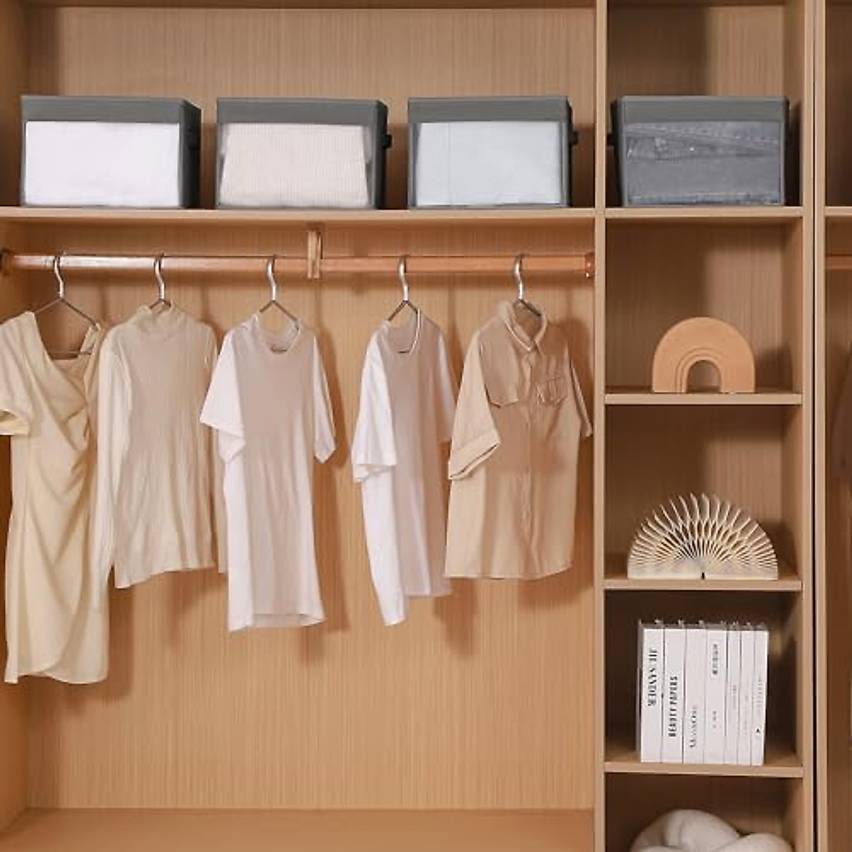 Remittur 4 Packs Closet Storage Bins with Clear Window, Foldable Linen Storage containers with Handle, Cube Storage Box Basket for Clothing, Jeans,Toys, Books, Shelves, Wardrobe, Closet