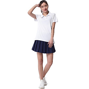 Women's Polo Tee Dry Fit Golf Shirt Moisture Wicking Short Sleeve Sport Activewear Golf Polo Tops Collar with Buttons Workout Black/White/Navy L