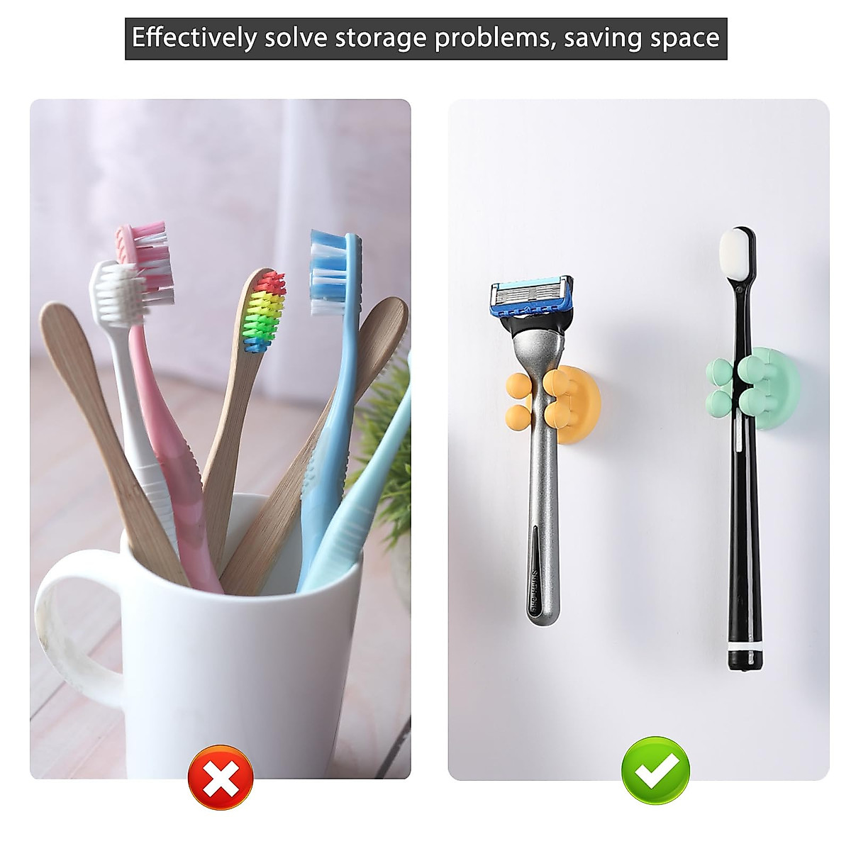 iBetterLife Silicone Toothbrush Holders for Bathrooms - 6Pcs Razor Holder for Shower Wall Mounted Self Adhesive Multifunctional Cute Hook for Kids Hanging Tooth Brush for Kitchen Living Room Office