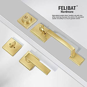 Felibat Front Door Handle,Satin Brass Front Door Lock Set with Single Cylinder Deadbolt and Door Lever,Entry Door Locksets