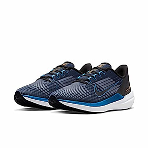 Nike Mens Air Winflo 9 Running Shoe, Obsidian/Dk Marina Blue-Black, 9.5 M US