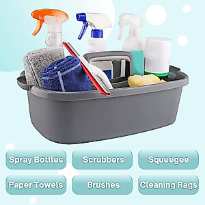 ALOEU Plastic Storage Basket Portable Shower Tote Organizer Basket with Handle for Bathroom, Bedroom, Kitchen Dark Gray