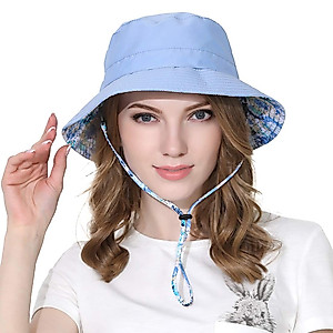 LLmoway Women Packable Sun Hat Lightweight Cotton Fishing Hiking Safari Bucket Hat with Strap Blue