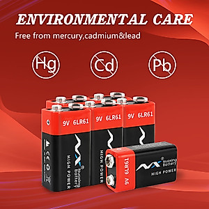 Tsrwuily 9V Batteries - Alkaline 9 Volt Battery 10 Counts - Ultra Long Lasting with a 10 - Year Shelf Life