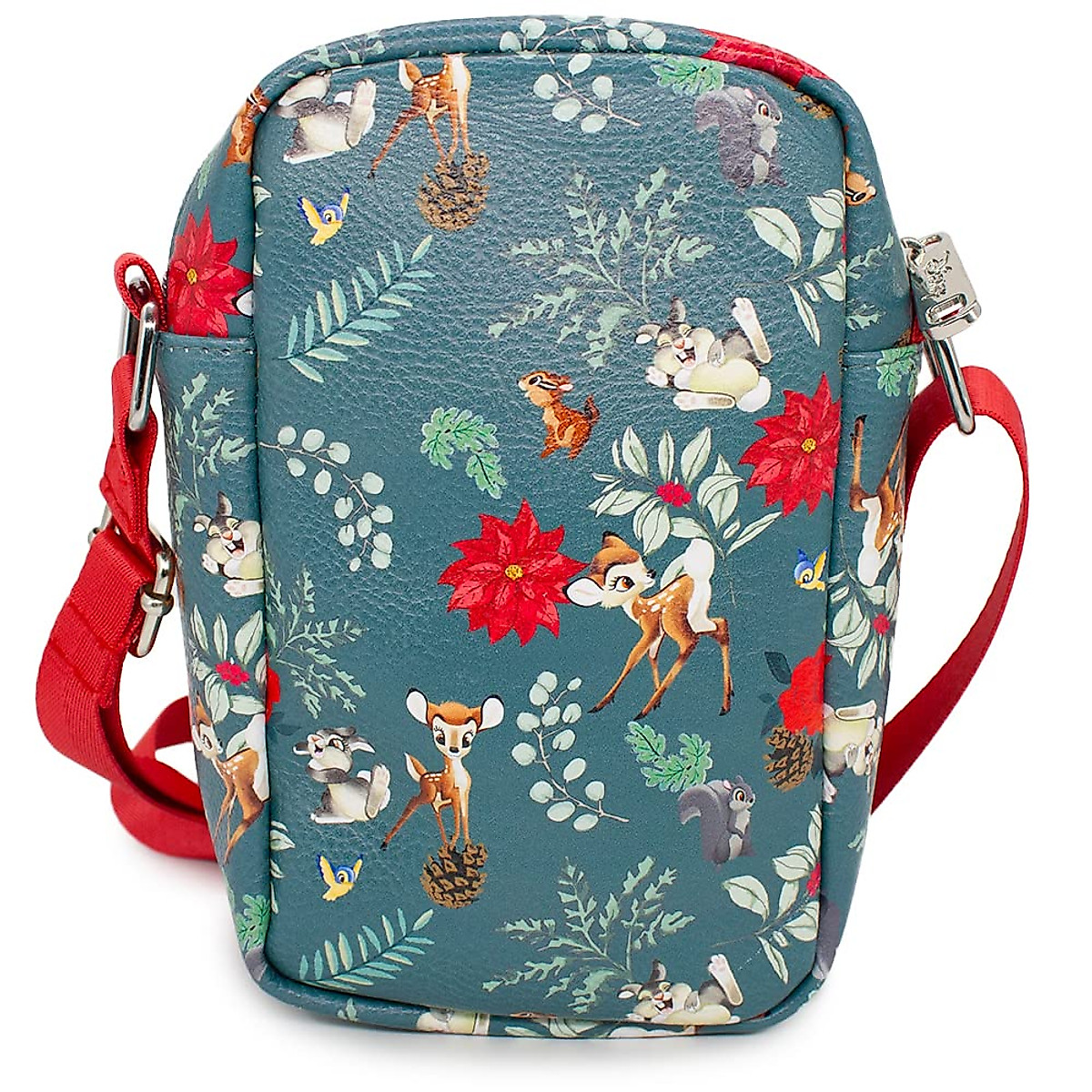 Buckle Down Disney Bag, Cross Body, Bambi Winter Flowers Collage, Dark Green, Vegan Leather