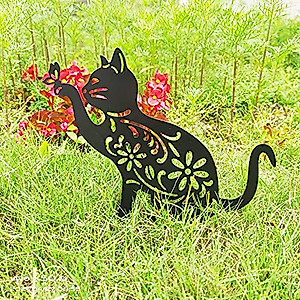FASHAJI Cat Garden Decor, Metal Cat for Kitchen Outdoor, Yard Art Metal Cat Sculpture for Backyard Farm Patio Yard Lawn Home Decorations