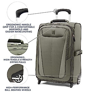 Travelpro Maxlite 5 Softside Expandable Upright 2 Wheel Luggage, Lightweight Suitcase, Men and Women, Slate Green, Carry-On 22-Inch