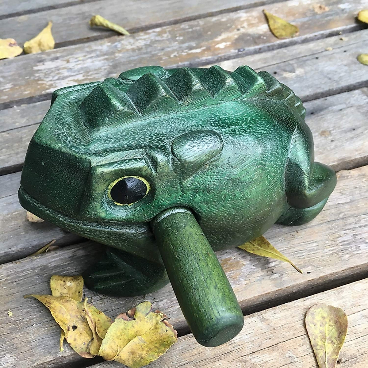 Cozinest Large 7" Wood Frog Guiro Rasp Percussion Instrument Tone Block Frog Animal Shaped Figurine Wooden Handcraft Musical Lucky Frog Home Office Decoration (Green)