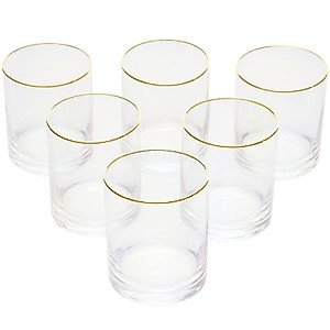 MyGift 15 oz Modern Iridescent Lowball/Old Fashioned Rocks Glasses with Gold Rim, Set of 6 / Drinking Tumbler Beverage Whiskey Glass